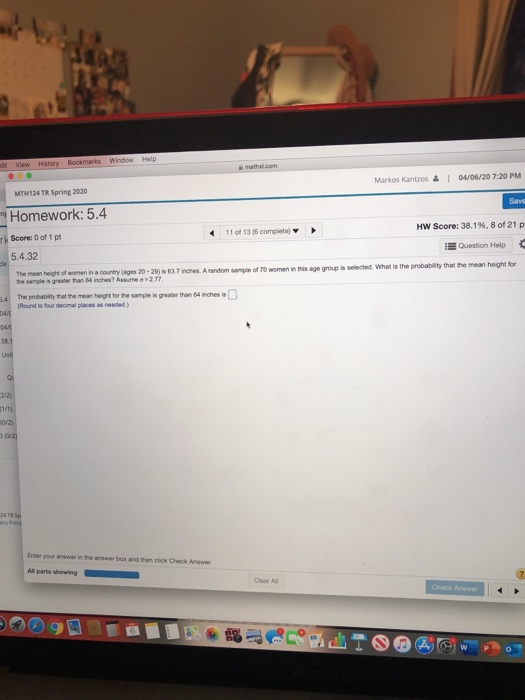 Solved View History Bookmarks Window MTH124 TR Spring 2020 | Chegg.com