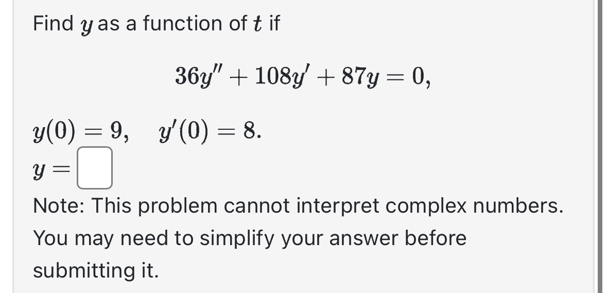 Solved Find y ﻿as a function of t | Chegg.com