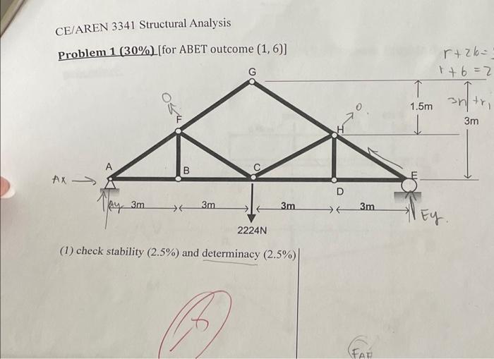 Solved CE/AREN 3341 Structural Analysis Problem 1 (30%) [for | Chegg.com