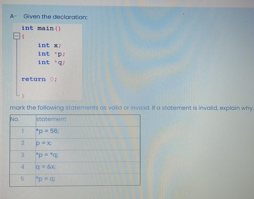 Solved A Given The Declaration Int Main Int X Int P 