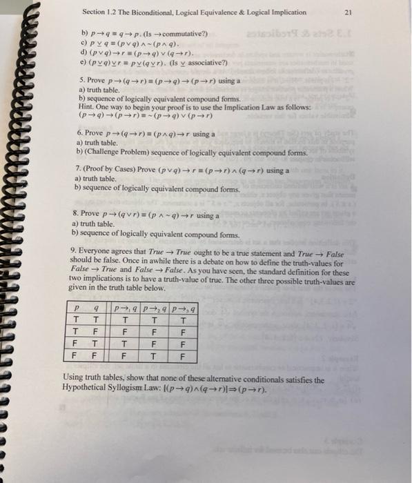 Solved 21 Section 1.2 The Biconditional, Logical Equivalence | Chegg.com