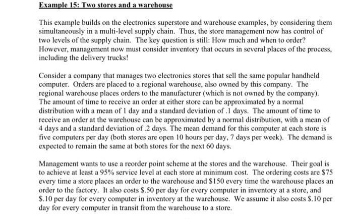 Example 15: Two stores and a warehouse This example | Chegg.com