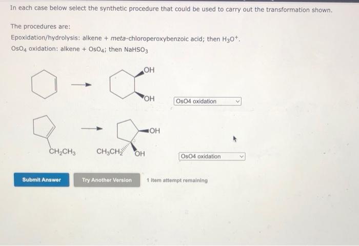 Solved In each case below select the synthetic procedure | Chegg.com