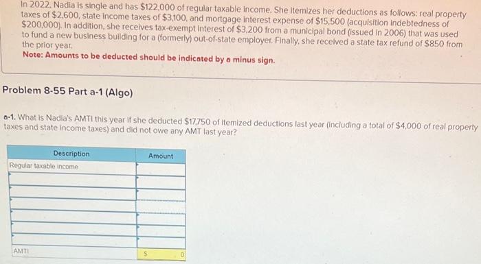 Solved In 2022. Nadia is single and has $122,000 of regular | Chegg.com