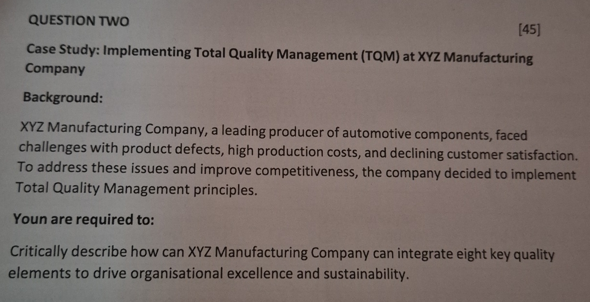 Solved QUESTION TWO[45]Case Study: Implementing Total | Chegg.com