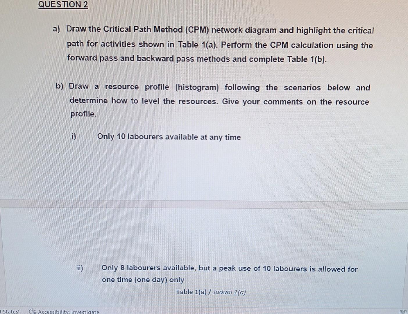 a) Draw the Critical Path Method (CPM) network | Chegg.com