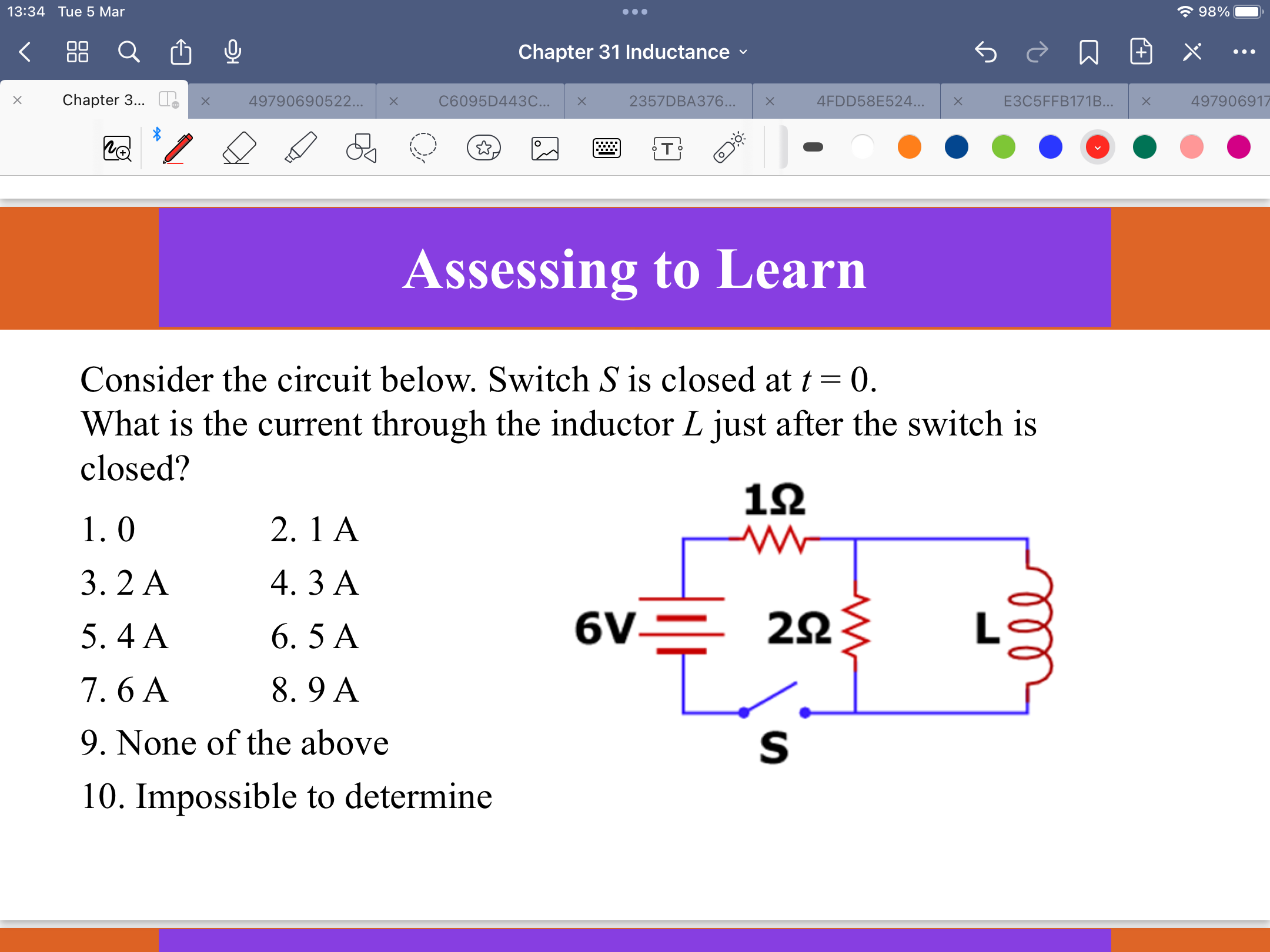 Solved Consider the circuit below. Switch S ﻿is closed at | Chegg.com