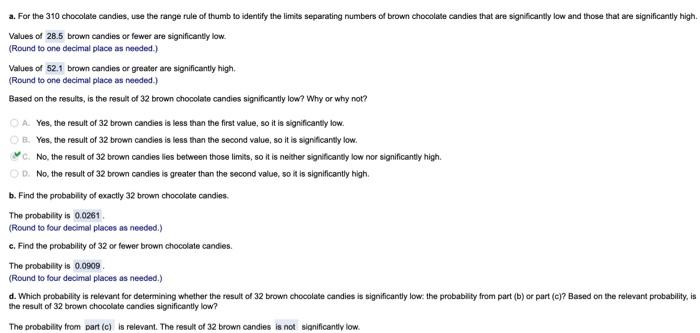Solved a. For the 310 chocolate candies, use the range rule | Chegg.com