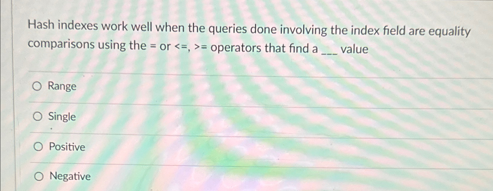 Solved Hash indexes work well when the queries done | Chegg.com
