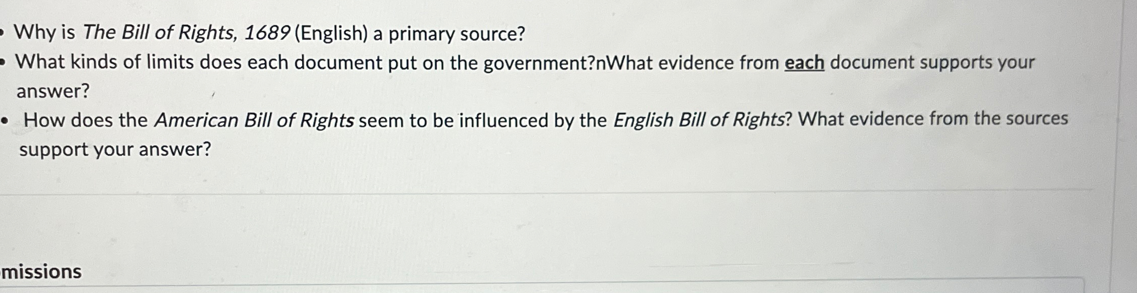 Why is The Bill of Rights, 1689 (English) ﻿a primary | Chegg.com