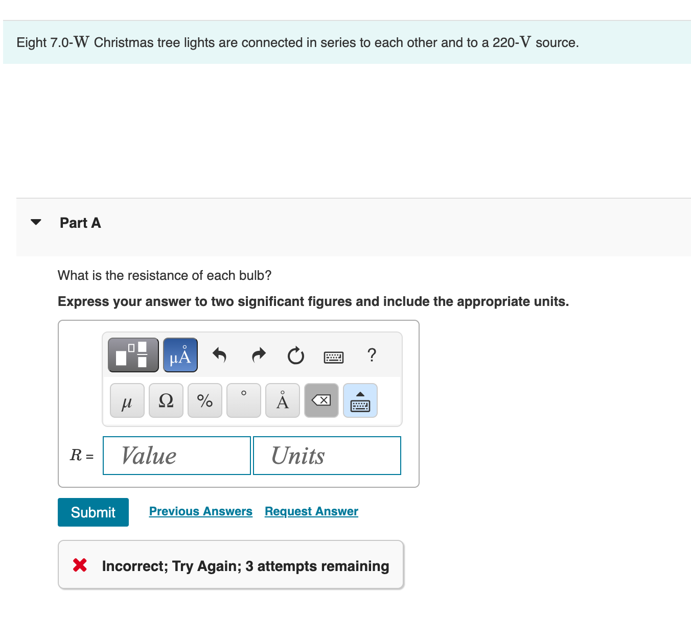 Solved Eight 7.0-W Christmas tree lights are connected in | Chegg.com