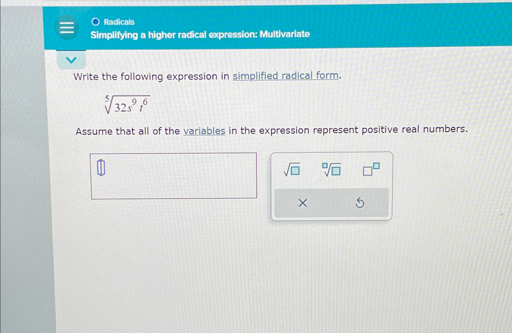 Solved RadicalsSimplifying a higher radical expression: | Chegg.com