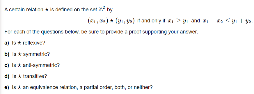 A certain relation *** ﻿is defined on the set Z2 | Chegg.com
