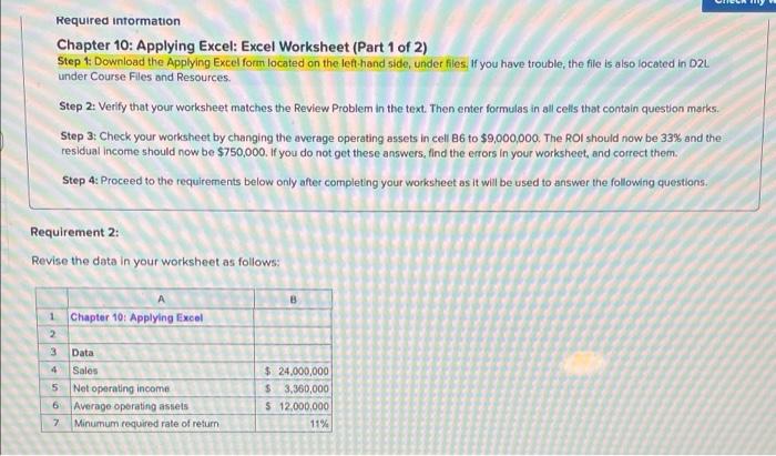 Solved Required information Chapter 10: Applying Excel: | Chegg.com