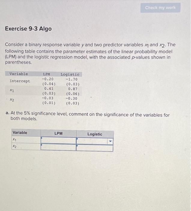 Solved Consider a binary response variable y and two | Chegg.com