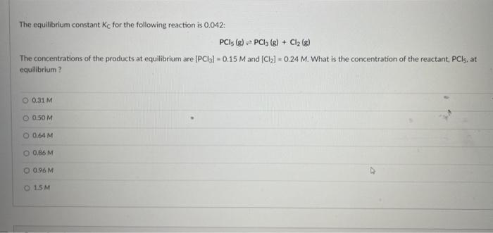 Solved The equilibrium constant KC for the following | Chegg.com