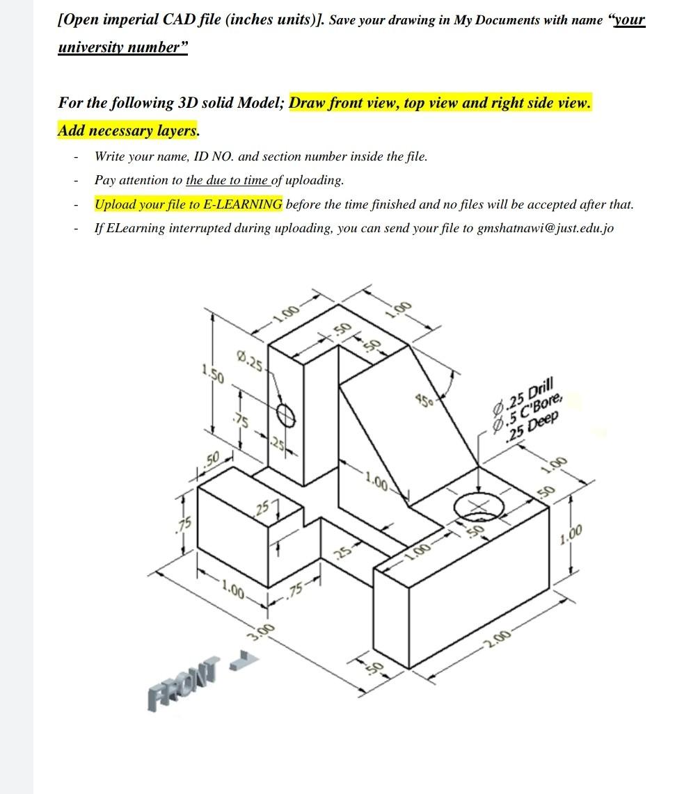 Solved [Open imperial CAD file (inches units)]. Save your | Chegg.com