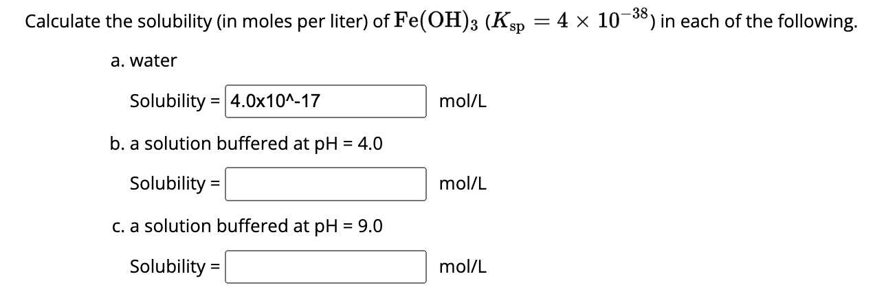 Solved Calculate the solubility (in moles per liter) | Chegg.com