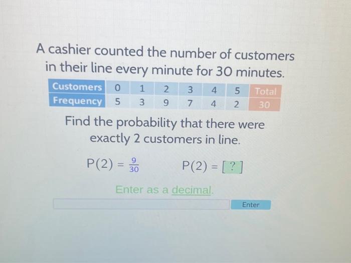 Solved A cashier counted the number of customers in their | Chegg.com
