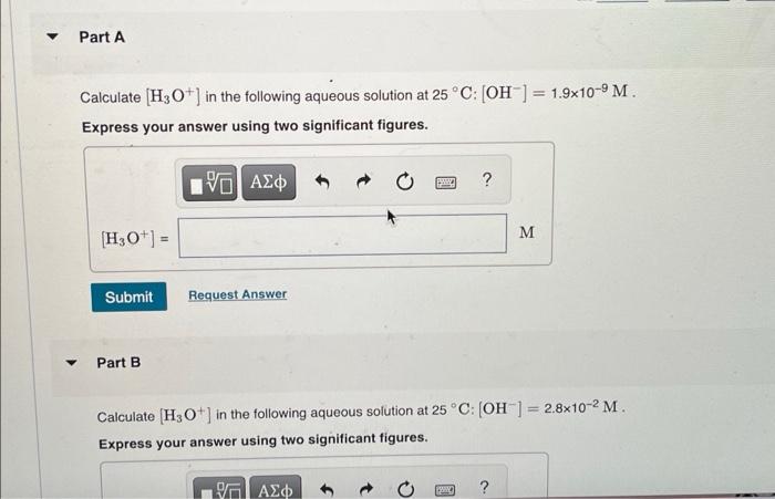Solved Part A Calculate H3O+] in the following aqueous | Chegg.com