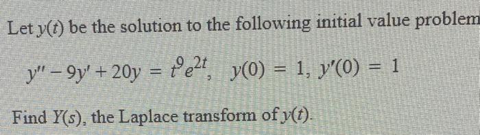 Solved Let y(t) be the solution to the following initial | Chegg.com
