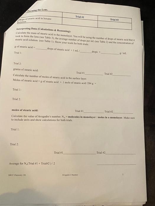 Use the following data to complete your lab report. | Chegg.com