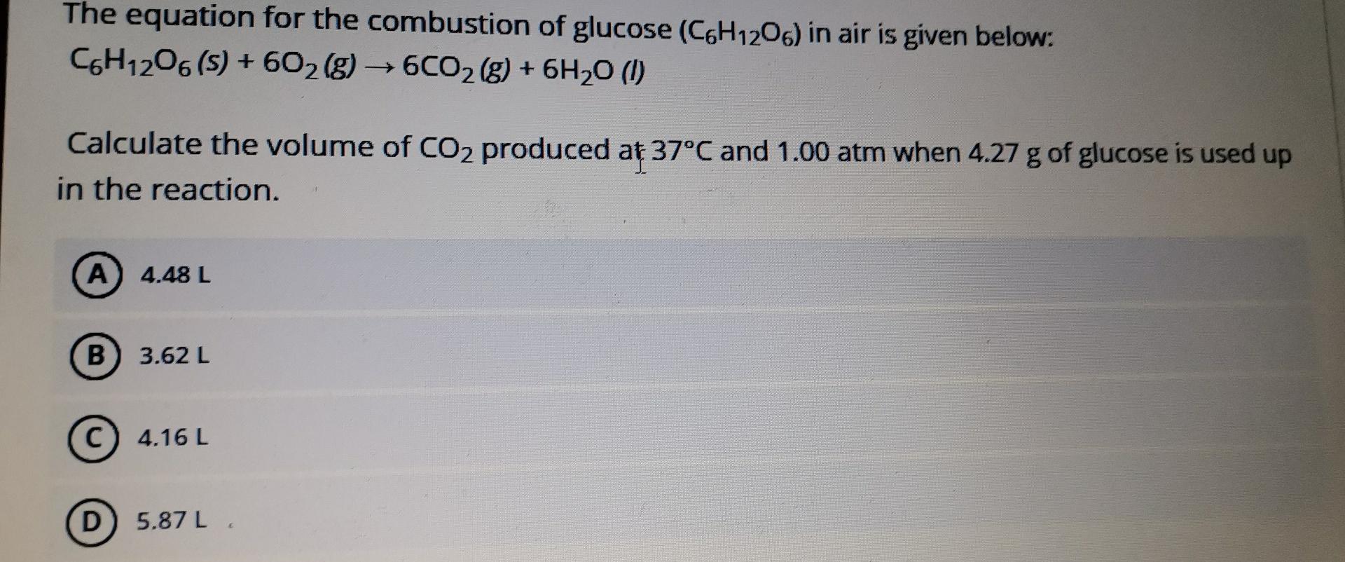 Solved The equation for the combustion of glucose (C6H1206) | Chegg.com