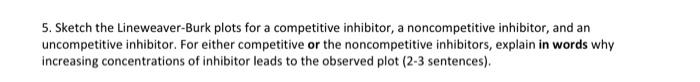 5. Sketch the Lineweaver-Burk plots for a competitive | Chegg.com
