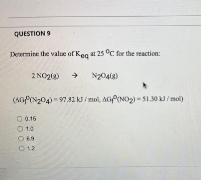 Solved Determine the value of Keq at 25∘C for the reaction: | Chegg.com