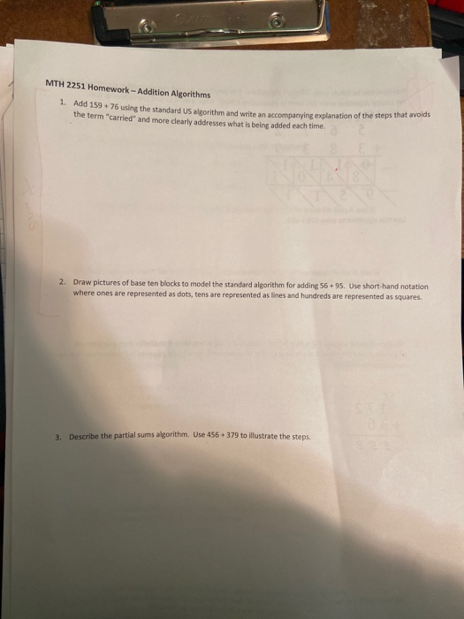 Solved MTH 2251 Homework - Addition Algorithms 1. Add 159 + | Chegg.com