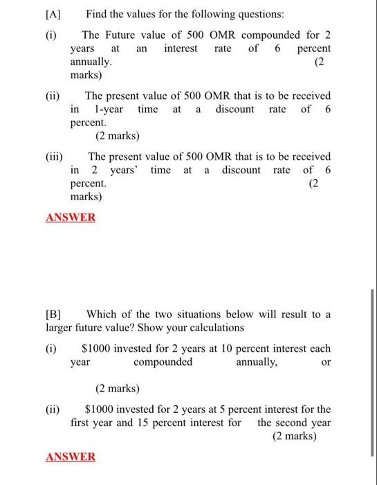 Solved [A] Find the values for the following questions: (i) | Chegg.com
