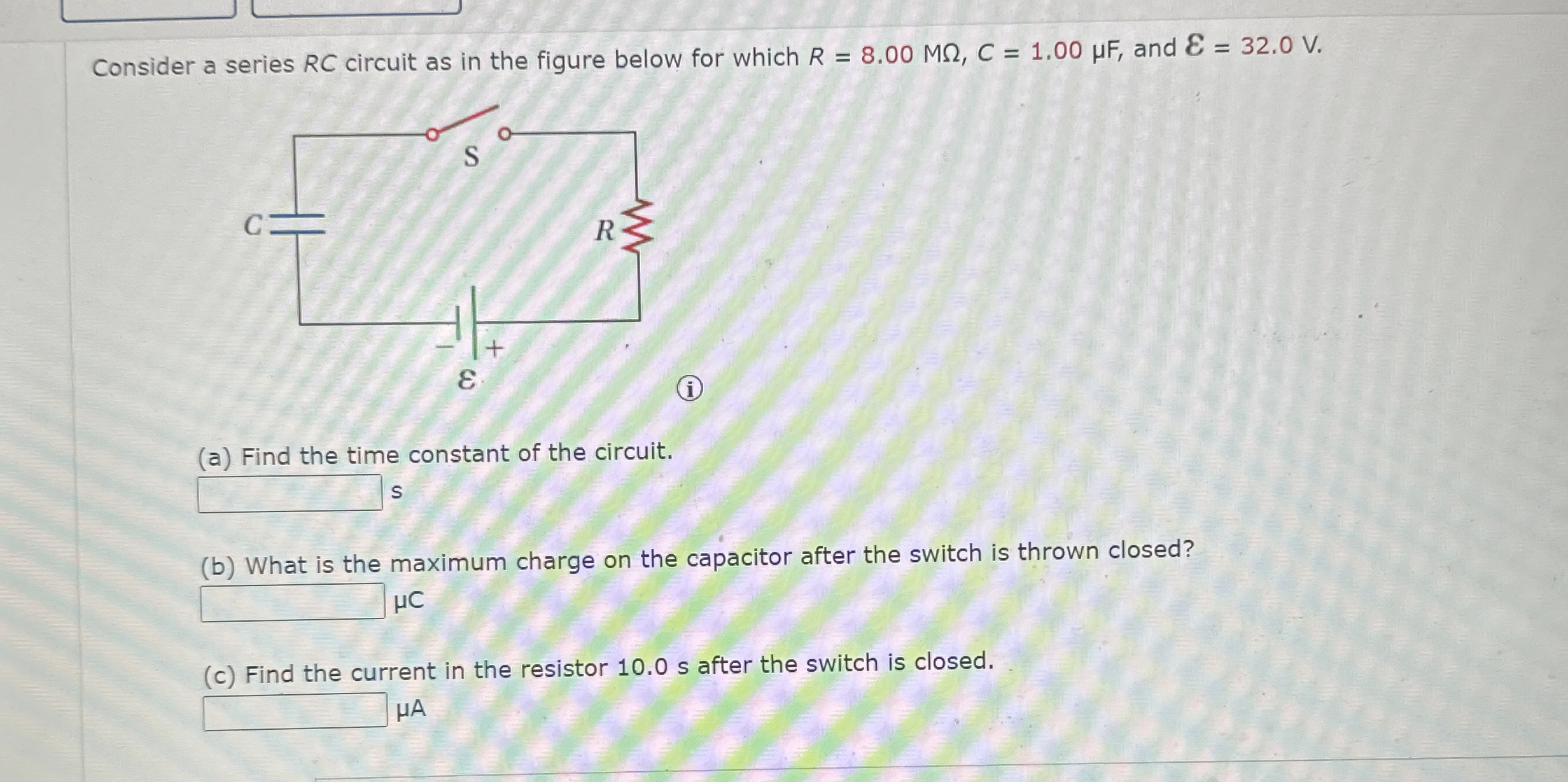 Solved Consider a series RC ﻿circuit as in the figure below | Chegg.com