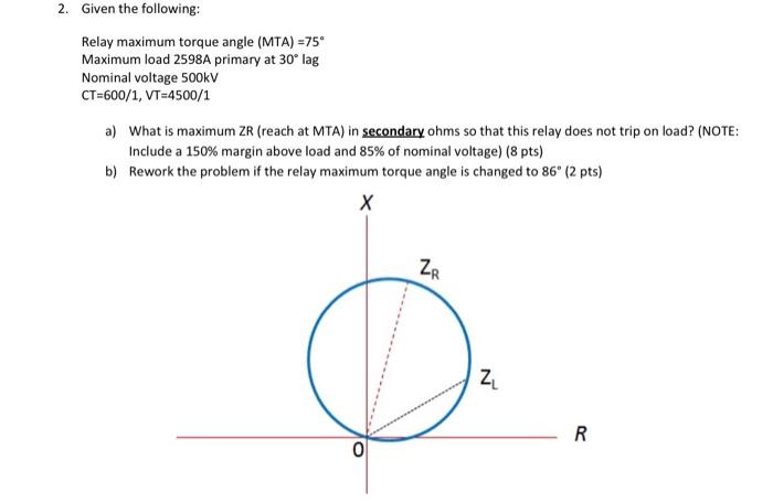 Solved 2. Given the following: Relay maximum torque angle | Chegg.com