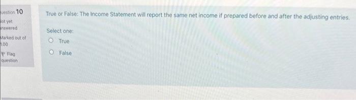 Solved True or False: The income Statement will report the | Chegg.com