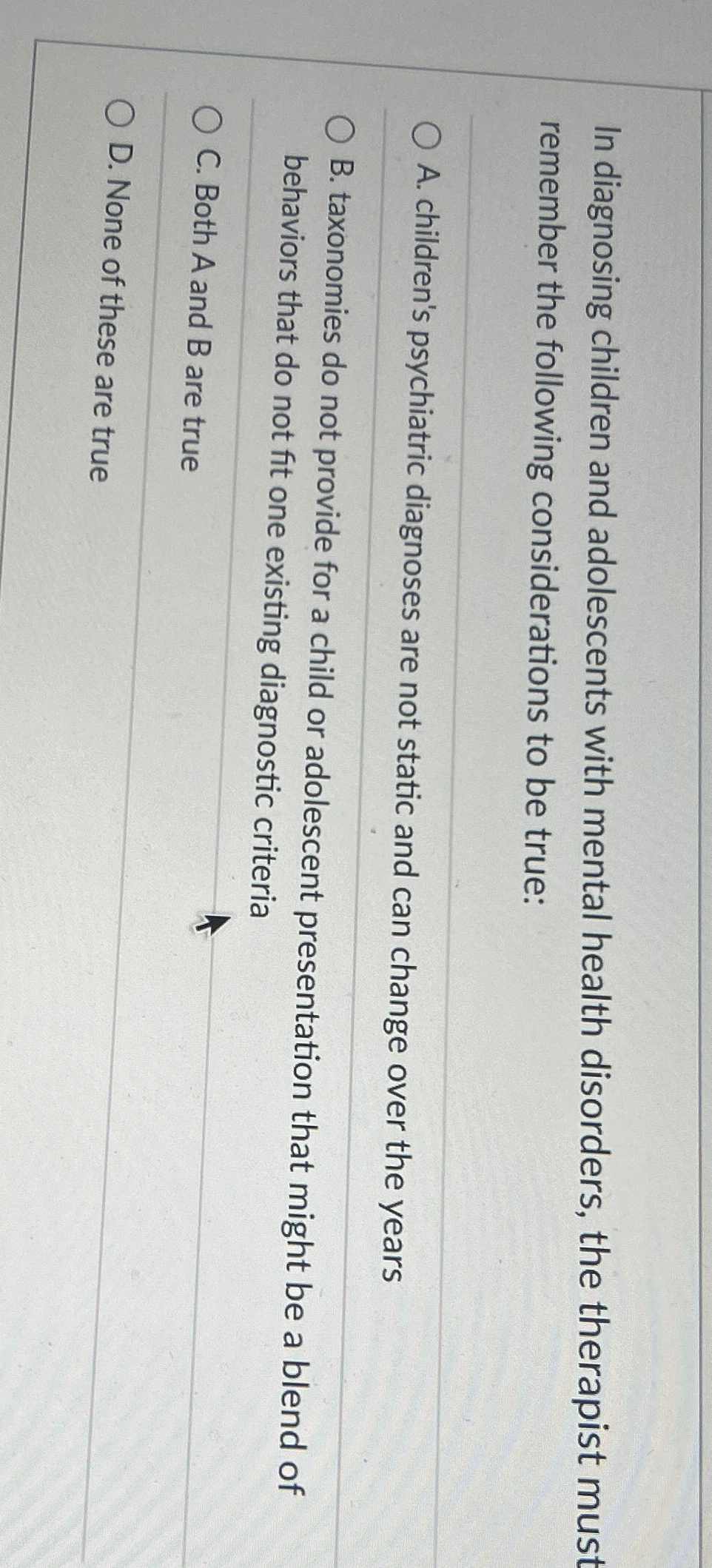 Solved In diagnosing children and adolescents with mental | Chegg.com