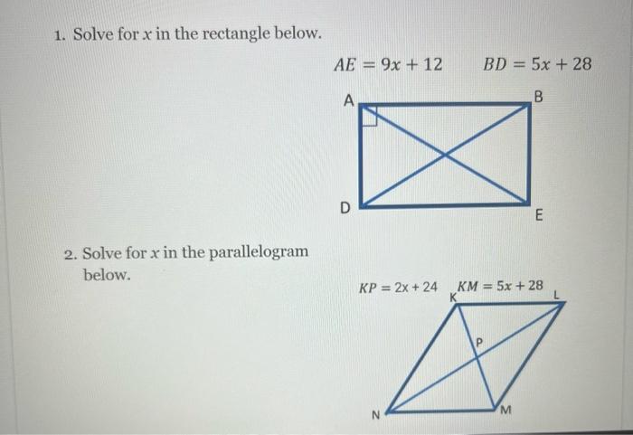 Solved 1. Solve for x in the rectangle below. | Chegg.com