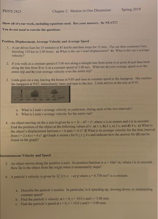 Solved PHYS 2425 Chapter 2: Motion in One Dimension Spring | Chegg.com