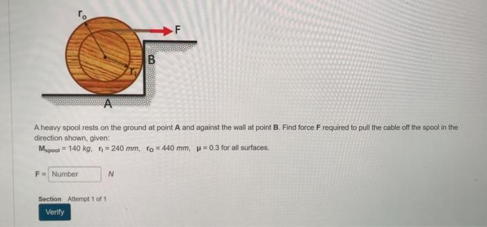 Solved F B A heavy spool rests on the ground at point A and | Chegg.com