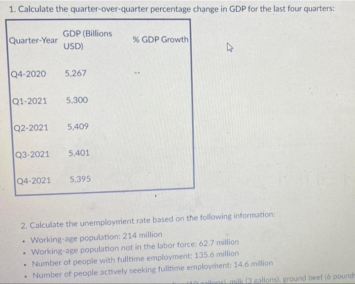 Solved 1. Calculate the quarter-over-quarter percentage | Chegg.com