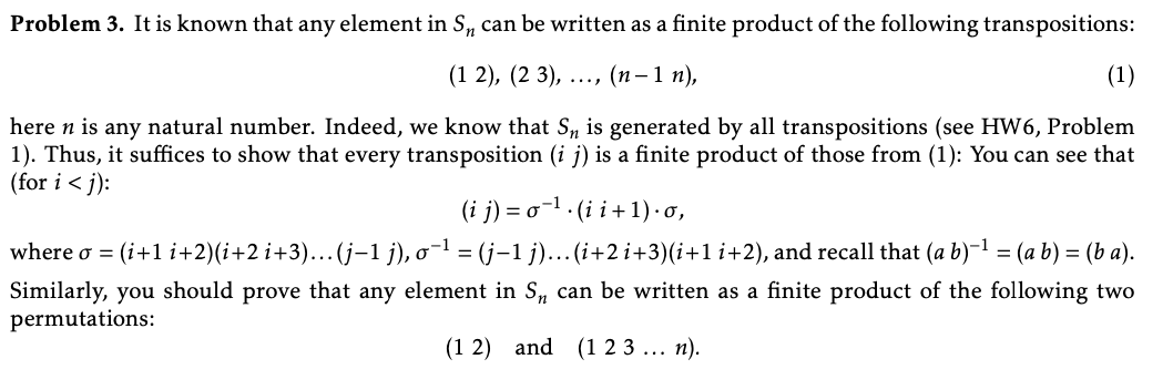 Solved Problem 3. It is ﻿known that any element in Sn ﻿can | Chegg.com