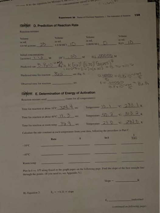 Solved Section Name Experiment 20 Data and Calculations: The | Chegg.com