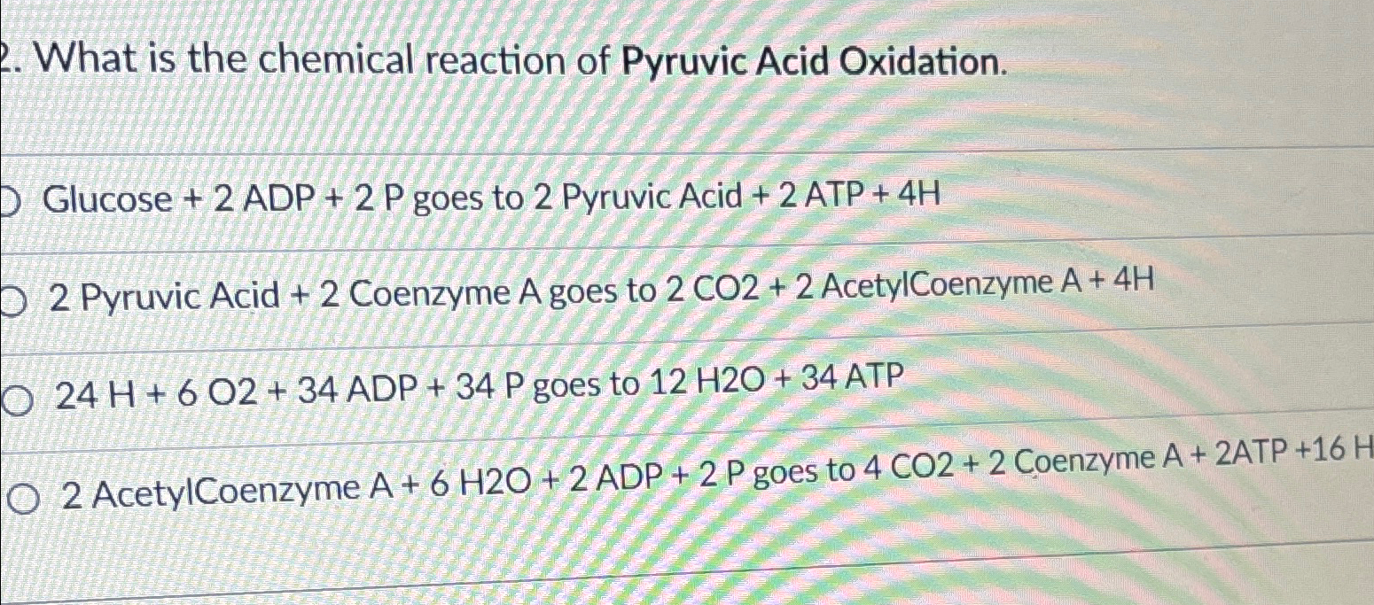 Solved What is the chemical reaction of Pyruvic Acid | Chegg.com
