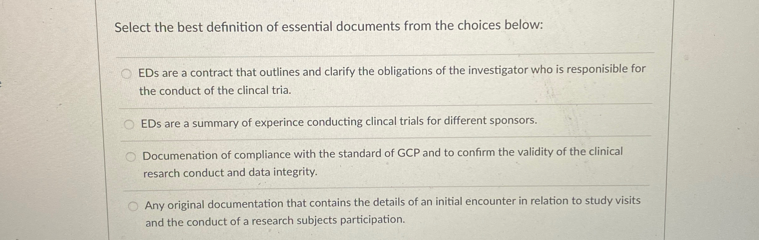 Solved Select the best definition of essential documents | Chegg.com
