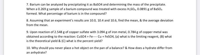 Solved 7. Barium can be analyzed by precipitating it as | Chegg.com