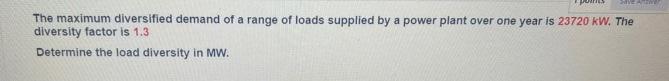 Solved The maximum diversified demand of a range of loads | Chegg.com