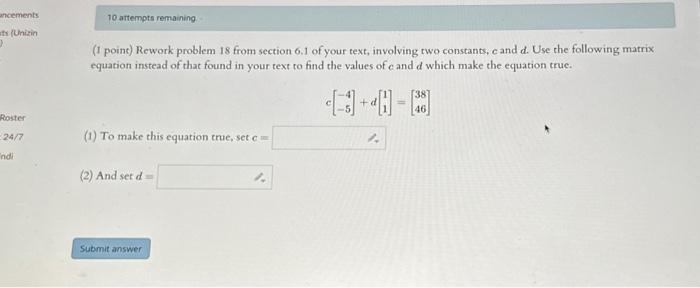 Solved (1 point) Rework problem 18 from section 6.1 of your | Chegg.com