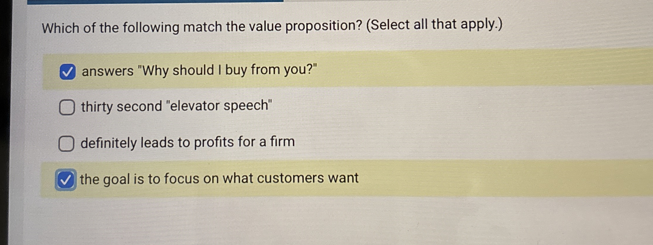 Solved Which of the following match the value proposition? | Chegg.com