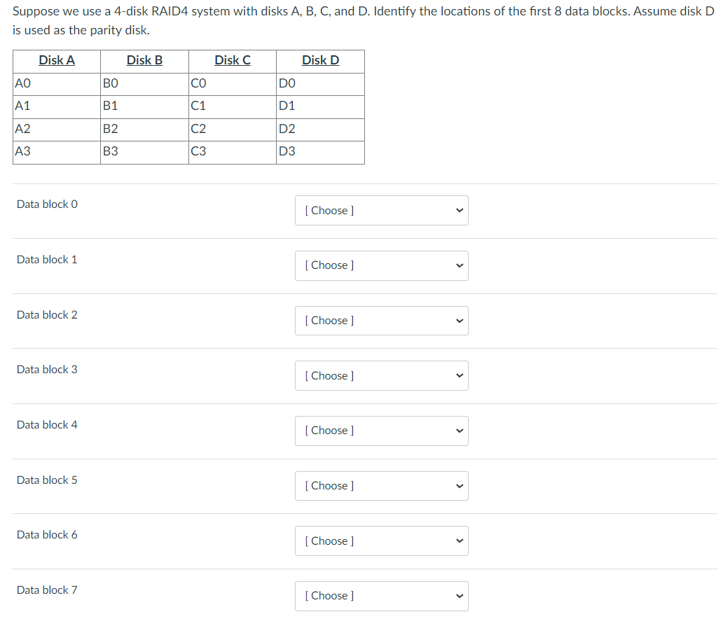 Solved Suppose we use a 4-disk RAID4 ﻿system with disks A, | Chegg.com