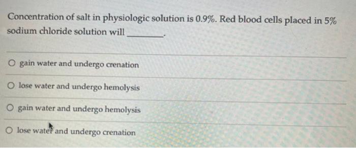 Solved Concentration of salt in physiologic solution is | Chegg.com