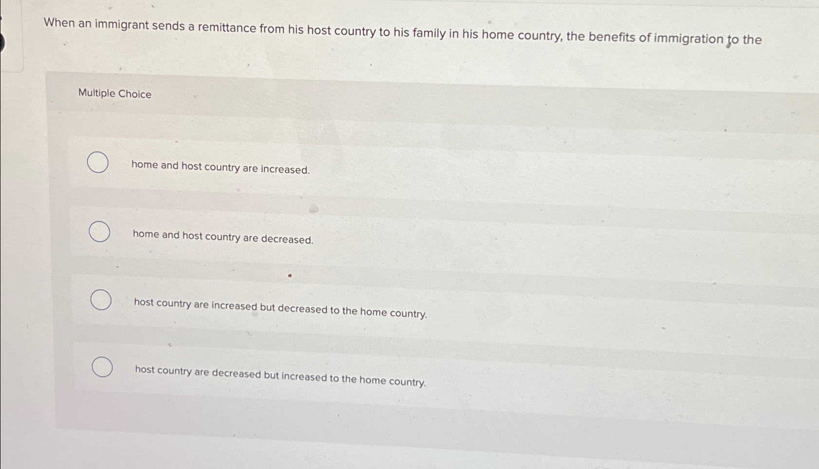 Solved When an immigrant sends a remittance from his host | Chegg.com